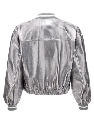Brunello Cucinelli Laminated Leather Bomber Jacket - Silver