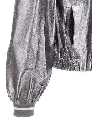 Brunello Cucinelli Laminated Leather Bomber Jacket - Silver