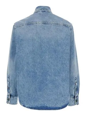 Versace Light Blue Shirt With Classic Collar And Two Patch Pockets On The Front In Denim For - Multicolor