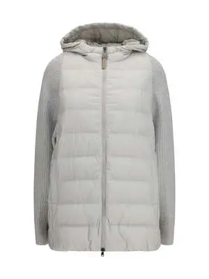 Brunello Cucinelli Long Monili Chain Puffer Jacket - Gray