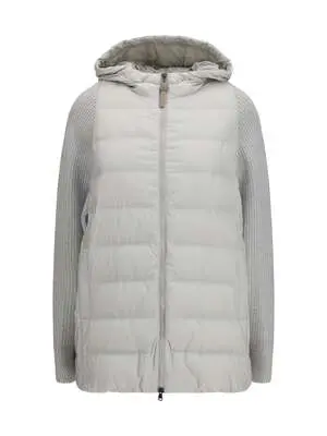 Brunello Cucinelli Long Monili Chain Puffer Jacket - Gray