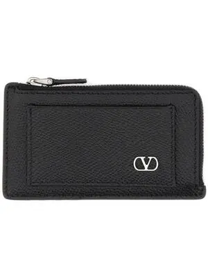 Valentino Garavani Vlogo Signature Leather Coin Purse - Black