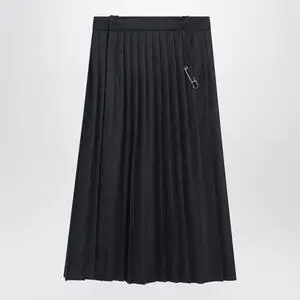 Prada Grey Pleated Wool Skirt - Gray