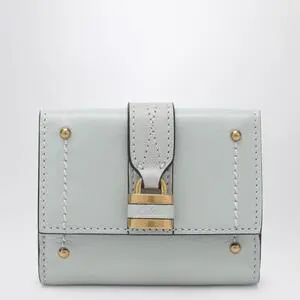 Chloé Paddington Mini Trifold Wallet In Aqua Blue Leather - Gray