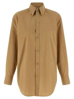Saint Laurent Cassandre Embroidered Cotton Poplin Shirt - Brown
