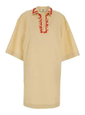 Fendi Cotton Embroidered Polo Dress - Multicolor