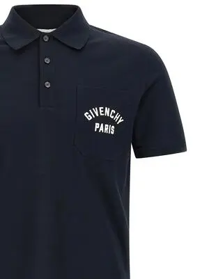 Givenchy Pocket Embroidery Polo Shirt - Blue