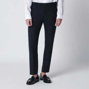 PT TORINO Navy Wool-blend Trousers - Blue