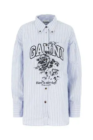 GANNI Striped Graphic Long Sleeve Shirt - Multicolor