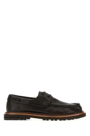 Fendi Dark Leather Pequin Loafers - Brown