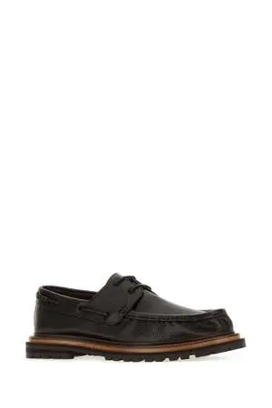 Fendi Dark Leather Pequin Loafers