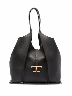 TOD'S Tote Bag With T Timeless Pendant In Black Leather For - Multicolor
