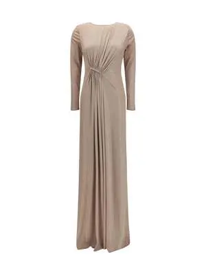 NISSA Long Chiffon Dress With Crystal Detail - Cream