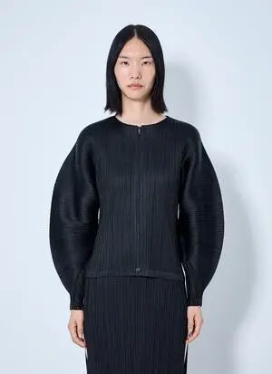 Issey Miyake Pleated Zip-up Top - Black