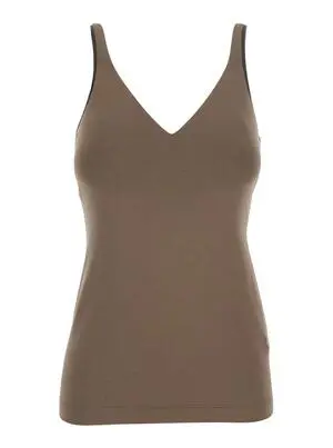 Brunello Cucinelli Top With V-neck And Monil Detail On The Strap In Cotton For - Brown