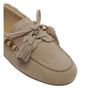 Miu Miu Suede Deck Loafers With Tassels And Logo