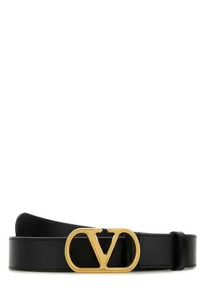 Valentino Garavani Leather Vlogo Belt - Black