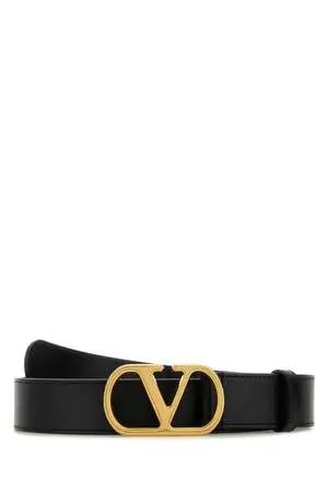 Valentino Garavani Leather Vlogo Belt - Black