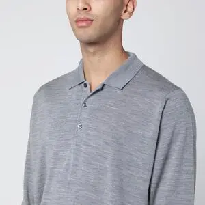 John Smedley Light Grey Wool Polo Shirt