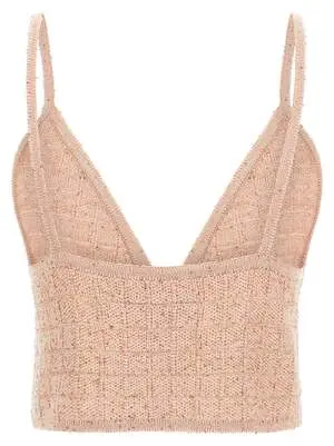 Alessandra Rich Sequin Appliqué Knitted Wool Blend Crop Top - Pink
