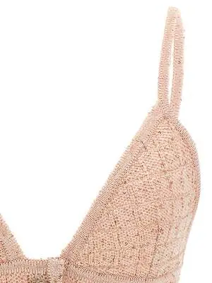 Alessandra Rich Sequin Appliqué Knitted Wool Blend Crop Top - Pink