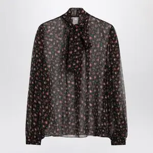 Dolce & Gabbana Chiffon Blouse With Small Rose Print - Black