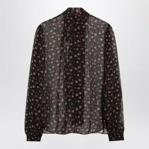 Dolce & Gabbana Silk Chiffon Rose Print Blouse - Black