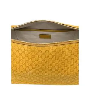 Gucci Suede Monogram Shoulder Bag - Yellow