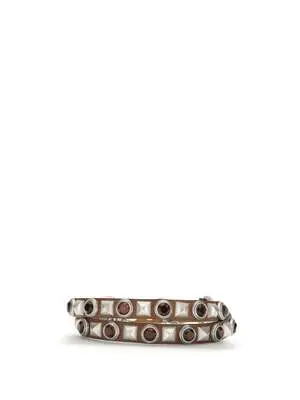 Etro Leather Belt With Jeweled Studs - Brown