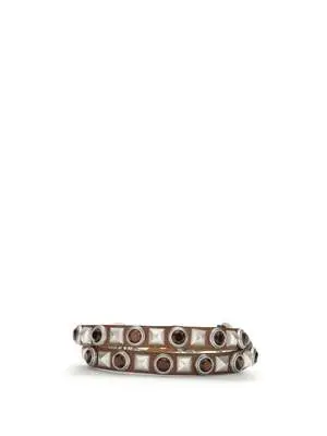 Etro Leather Belt With Jeweled Studs - Brown