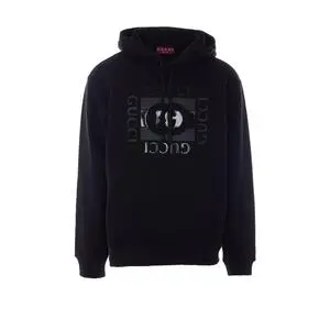 Gucci Incrocio Gg Print Logo Hoodie - Black