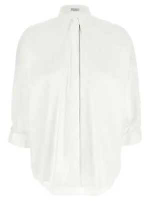Brunello Cucinelli Monile Embellished Stretch Cotton Poplin Shirt - White