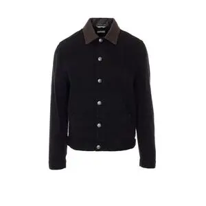 Brunello Cucinelli Light Denim Jacket With Leather Collar