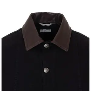 Brunello Cucinelli Light Denim Jacket With Leather Collar