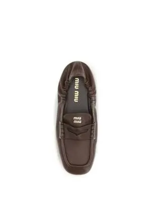 Miu Miu Ruches Loafers In Nappa Leather - Brown