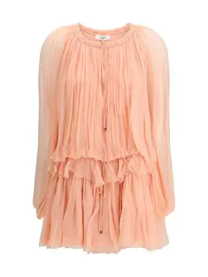 Chloé Mini Dress With Cape In Silk Muslin - Pink