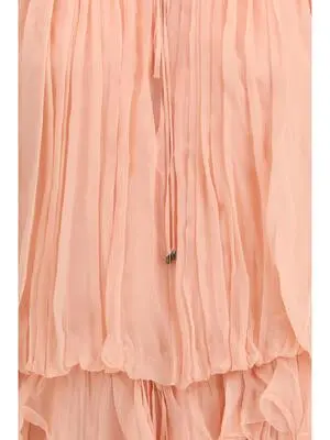 Chloé Mini Dress With Cape In Silk Muslin - Pink