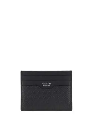 FERRAGAMO Leather Card Holder - Black