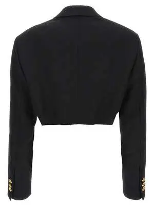 Palm Angels Wool Blend Cropped Blazer - Black