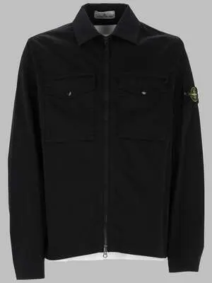 Stone Island Overshirt Con Zip E Tasche Sul Petto - Black