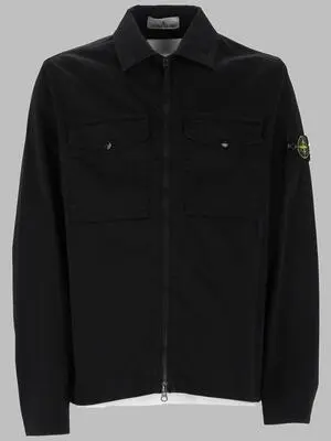 Stone Island Overshirt Con Zip E Tasche Sul Petto - Black