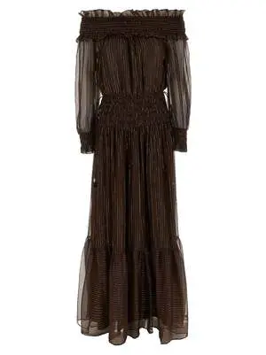 SELF-PORTRAIT Georgette Maxi Dress - Brown