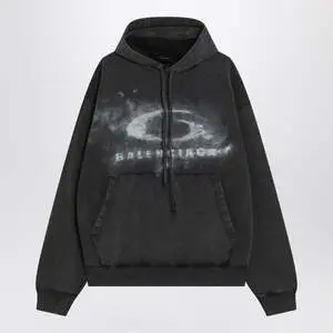 Balenciaga Faded Crayon Loop Oversize Hoodie - Black