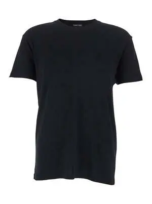 TOM FORD T-shirt With Logo Embroidery On The Front And Perforated Design In Cotton - Black