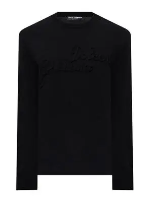 Dolce & Gabbana Maglione In Lana Nera Con Logo - Black