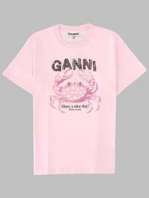 GANNI T-shirt Con Stampa - Pink