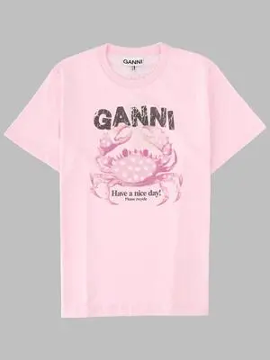GANNI T-shirt Con Stampa - Pink