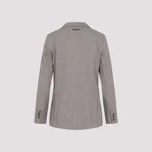 Peserico Pinstriped Linen Double-breasted Jacket - Brown