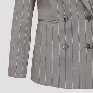Peserico Pinstriped Linen Double-breasted Jacket - Brown