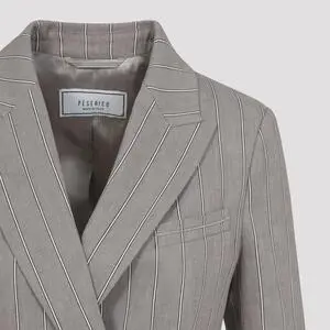 Peserico Pinstriped Linen Double-breasted Jacket - Brown